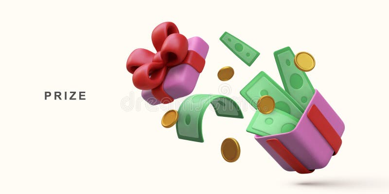3d Realistic Open Surprise Gift Box with Money, Loyalty Program. Vector ...