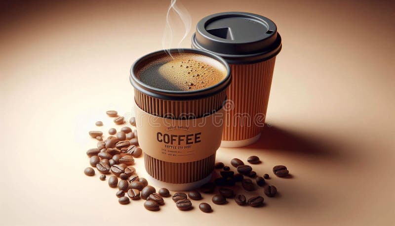 3D Realistic Paper Cups and Coffee Beans Illustrations Stock Image ...