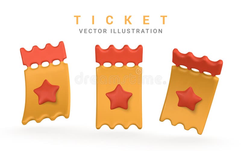 3d Realistic Paper Ticket or Coupon in Plastic Cartoon Style. Vector ...