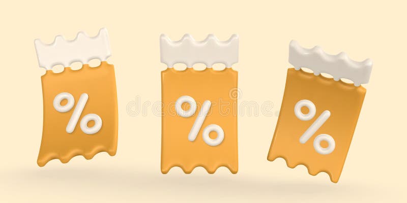 3d Realistic Paper Ticket or Coupon in Plastic Cartoon Style. Vector ...