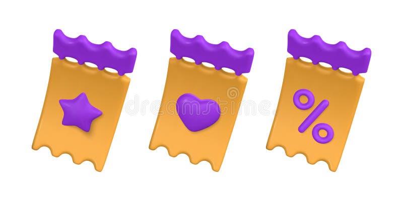 3d Realistic Paper Ticket or Coupon in Plastic Cartoon Style. Vector ...