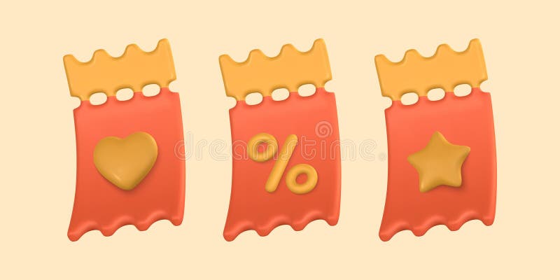3d Realistic Paper Ticket or Coupon in Plastic Cartoon Style. Vector ...