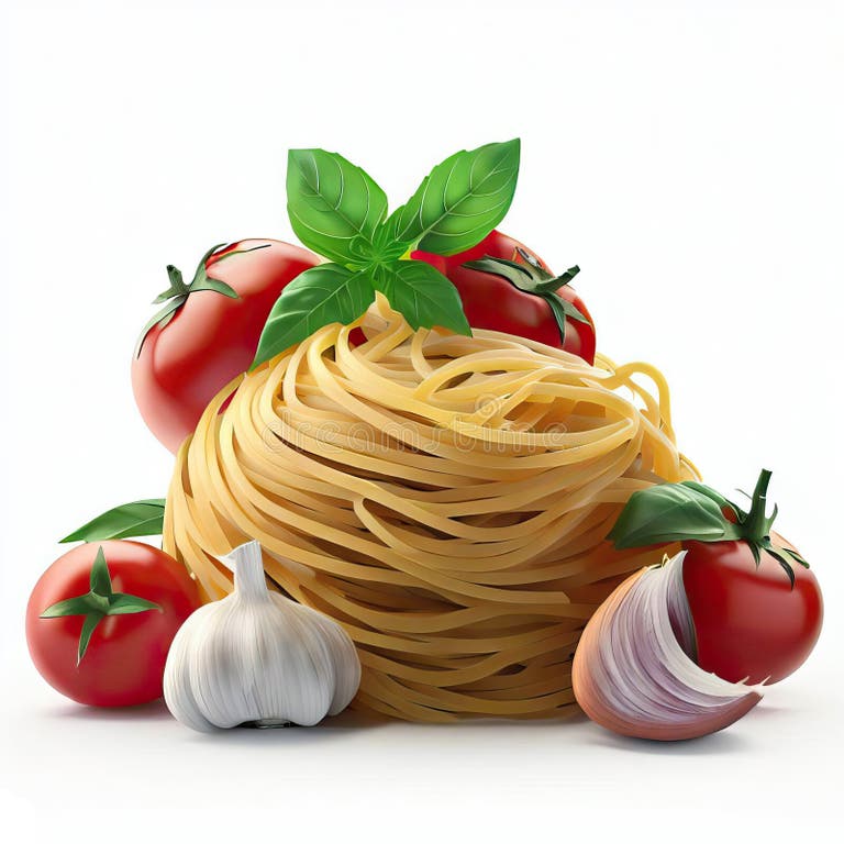3D Realistic Photo Render of Spaghetti Strings with Vegetables Stock ...