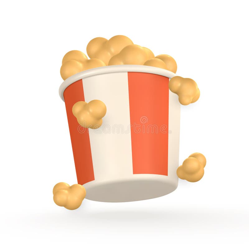 3d Realistic Pop Corn in Bucket Container in Plastic Cartoon Style ...