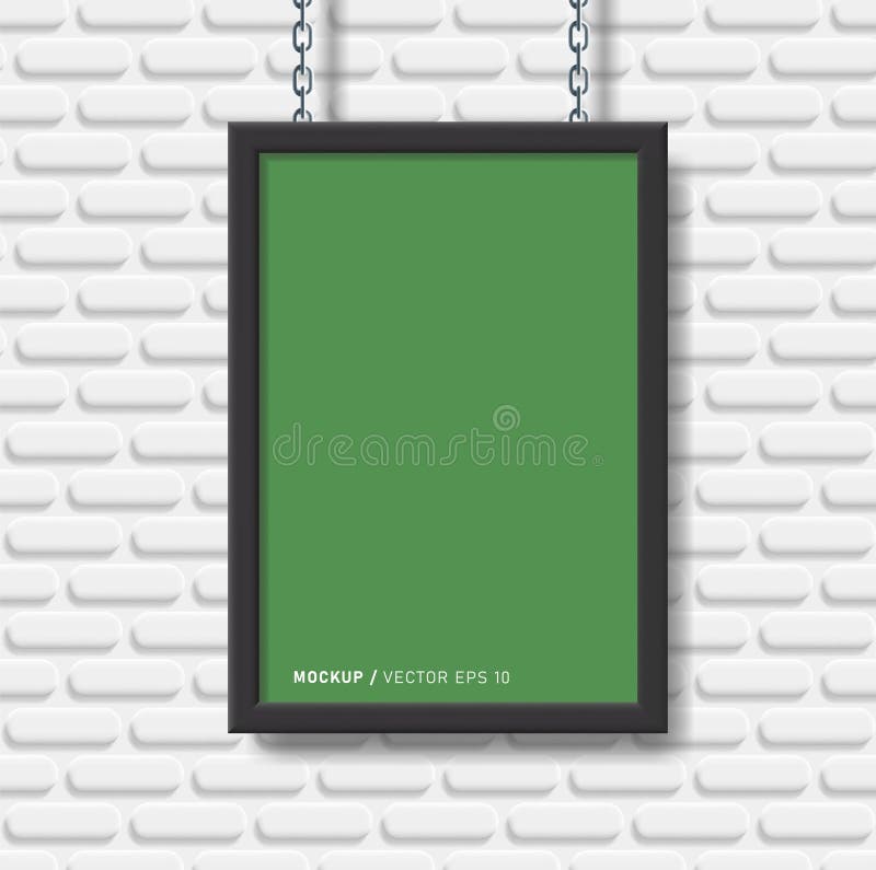 3d Realistic Poster Mockup, Black Frame Hanging on Chains on White ...