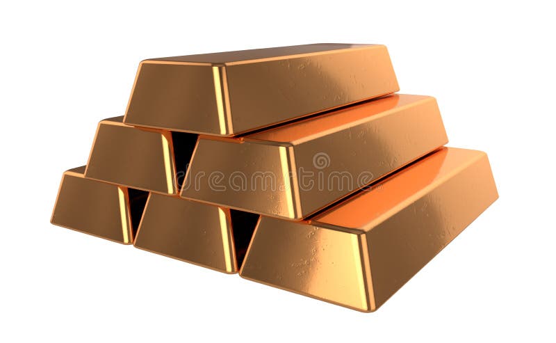 Pile Bronz or Copper Bars. Isolated on White Background Stock ...