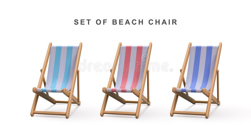 3D Realistic Set Beach Chair on White Background. Vector Illustration ...