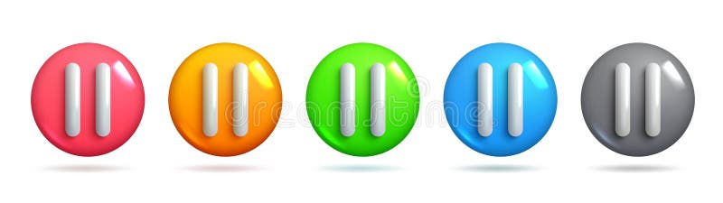 3d Realistic Sets of Pause Buttons. Colourful Sets of Pause Buttons for ...