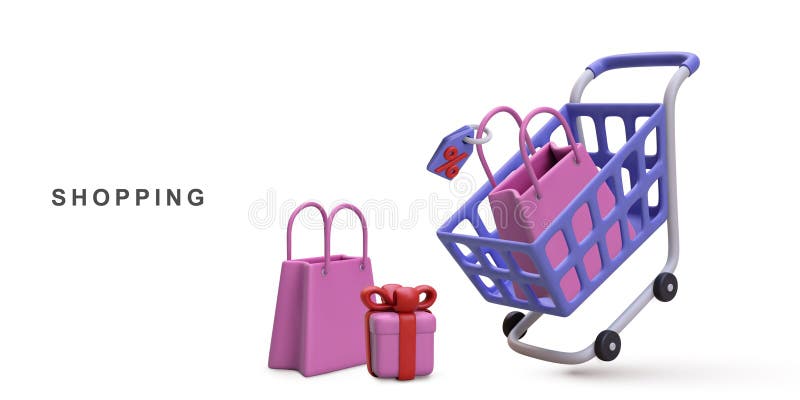 3d Realistic Shopping Banner Store. Vector Illustration Stock Vector ...