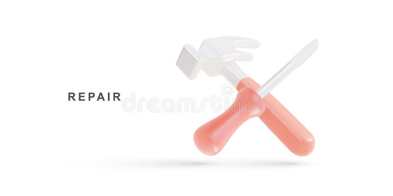 3d Realistic Simple Repair Icon with Hammer and Screwdriver. Vector ...