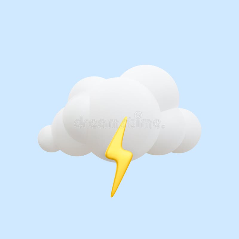 3d Realistic Storm Cloud Icon with Lightning Isolated on Blue ...