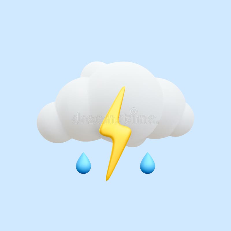 3d Realistic Storm Cloud Icon with Lightning and Raindrops Isolated on ...