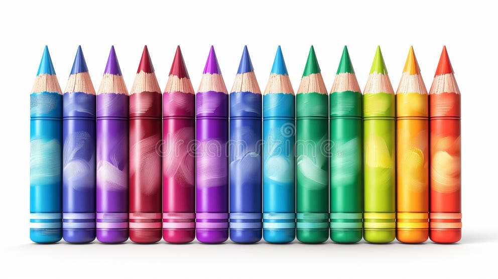 3D Realistic Style of Crayons and Markers Isolated on White Background ...