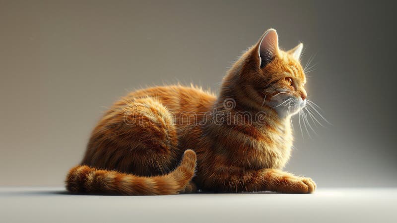 3D Realistic Style of a Ginger Cat Lays Curled Up, Basking in Soft ...