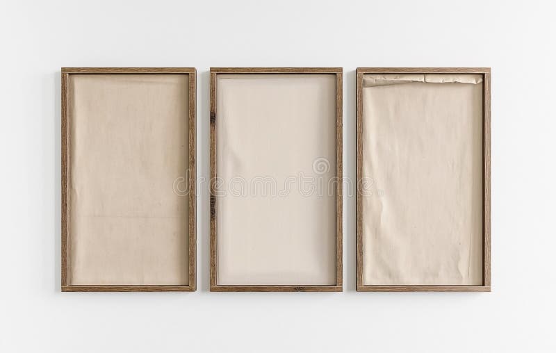 3d Realistic Three Picture Frames in Wooden on White Background, Space ...