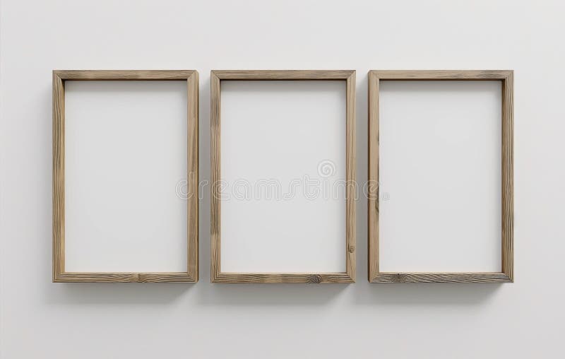 3d Realistic Three Picture Frames in Wooden on White Background, Space ...