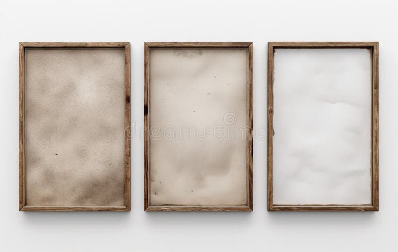 3d Realistic Three Picture Frames in Wooden on White Background, Space ...