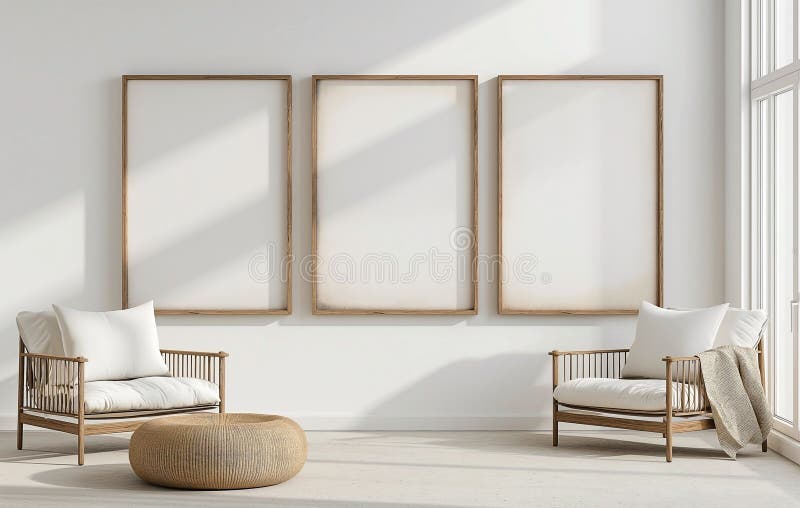 3d Realistic Three Picture Frames in Wooden on White Background, Space ...