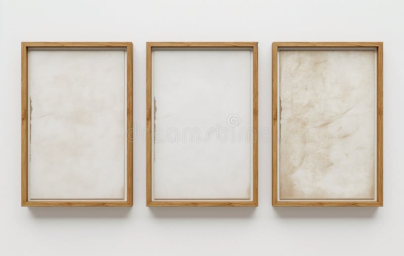 3d Realistic Three Picture Frames in Wooden on White Background, Space ...