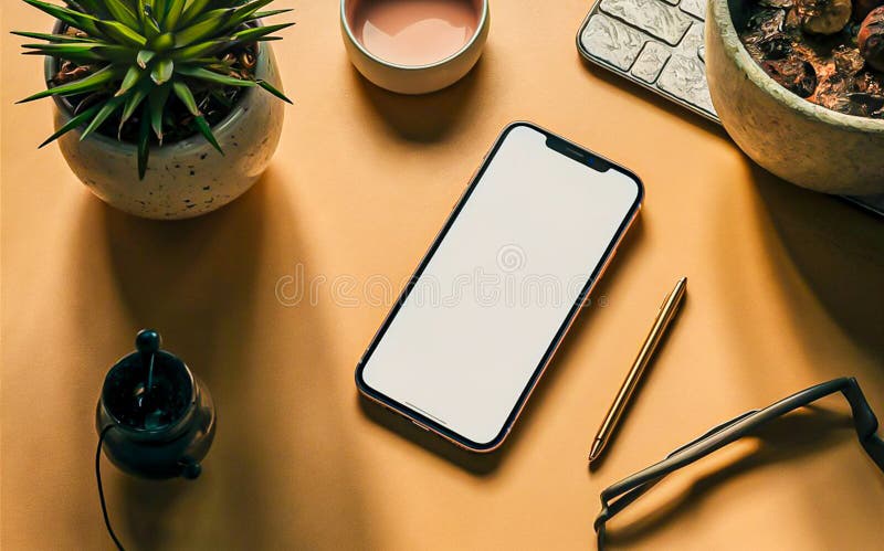 3d Realistic Top View Mockup of an Iphone with Empty Screen, Sitting on ...