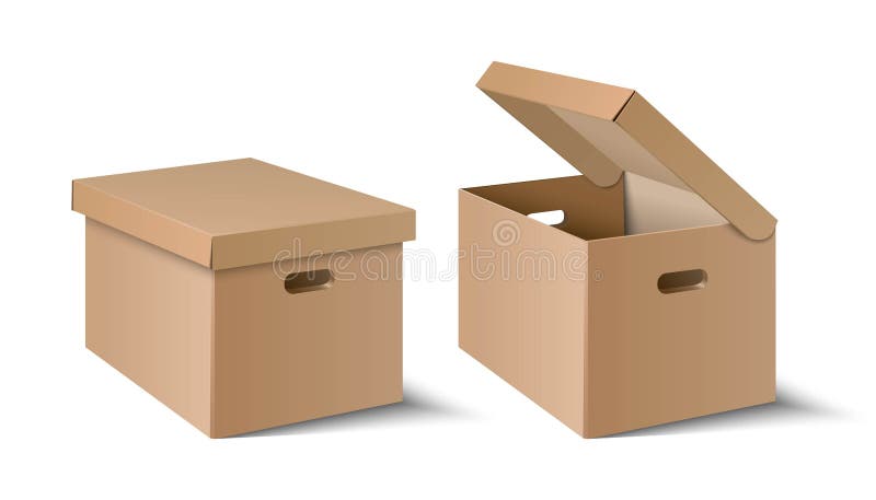 Realistic Vector Carton Square Box in Open and Closed View. Isolated ...
