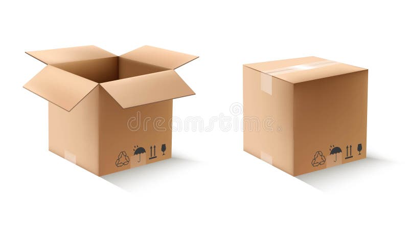 Realistic Vector Carton Square Boxes in Open and Closed View. Isolated ...
