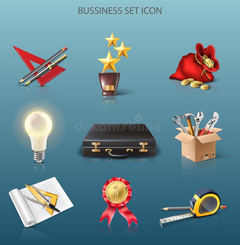 Big 3d Realistic Vector Icon Business Set. Stock Vector - Illustration ...