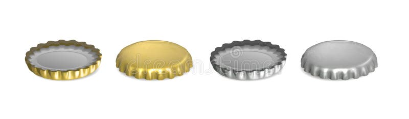 3d Realistic Vector Icon. Gold and Silver Set of Beer Caps in Top and ...