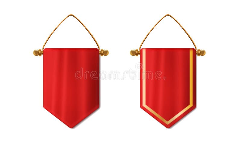 3d Realistic Vector Icon Set. Red Hanging Pennant with and without Gold ...
