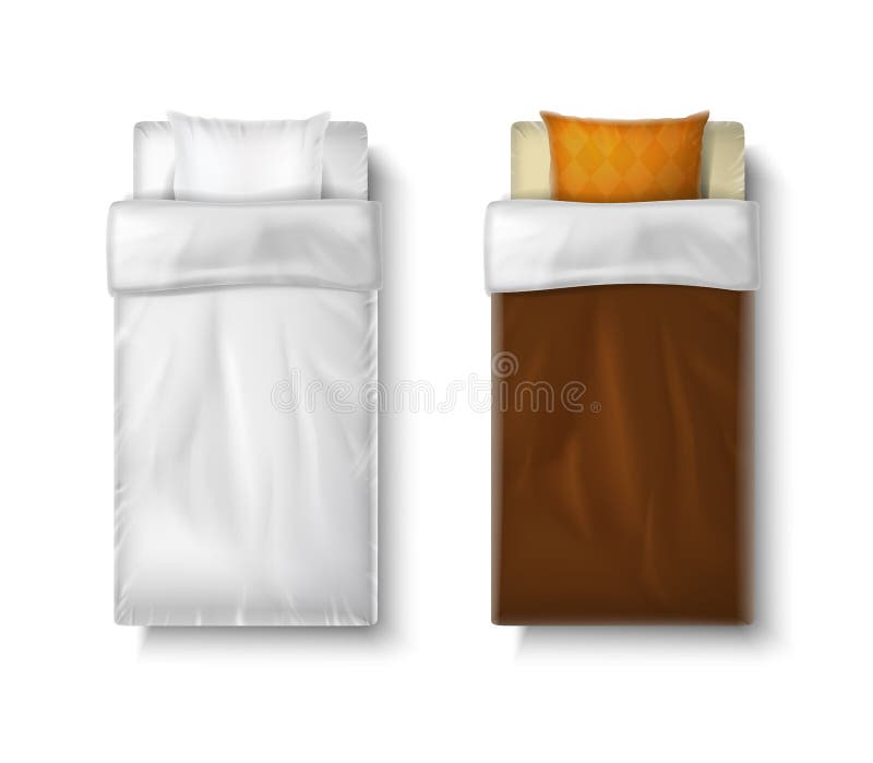Realistic Vector Icon Set. Single and Double Bed with White Bedsheets ...