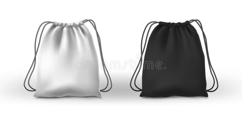 Realistic Vector Icon Set. White and Black Pack. Drawstring Bags with ...