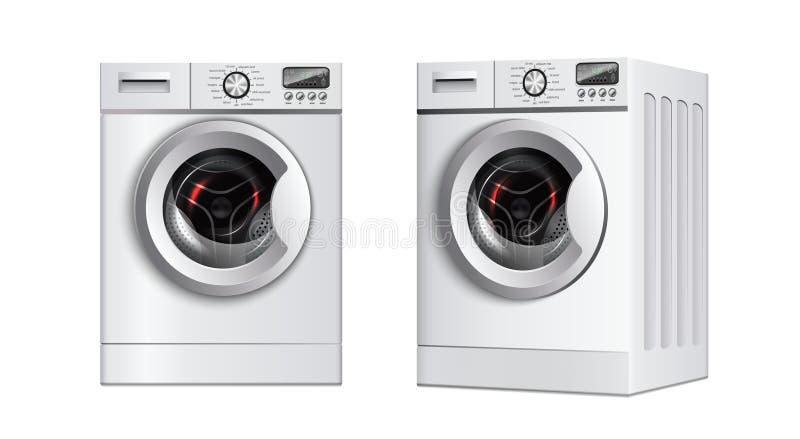 3d Realistic Vector Icon Set. White Washing Machine in Front and Side ...