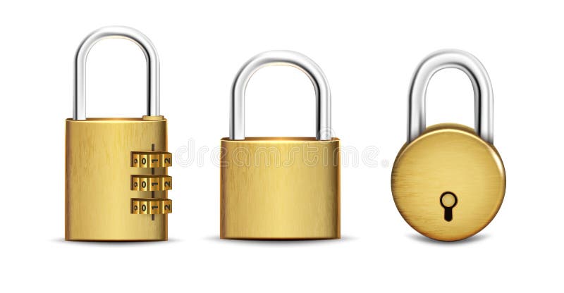 Realistic Vector Set of Round, Square Golden Padlock Open and Closed ...