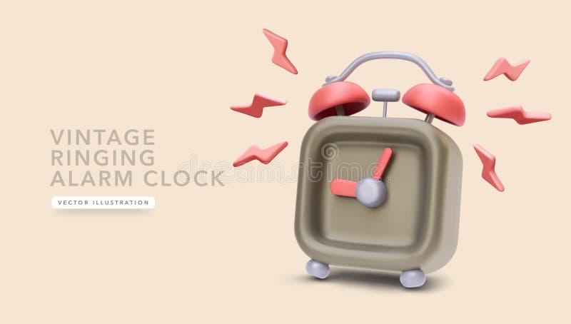 3d Realistic Vintage Ringing Alarm Clock with Flash Isolated on Yellow ...