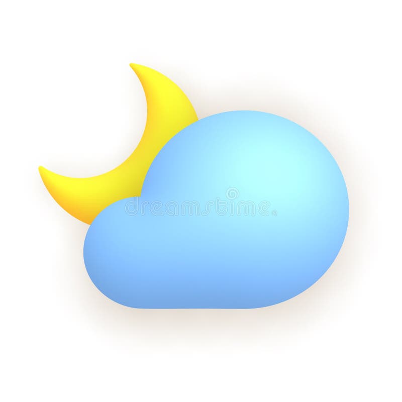 3d Realistic Weather Icon Moon. Cloud and Crescent Stock Vector ...