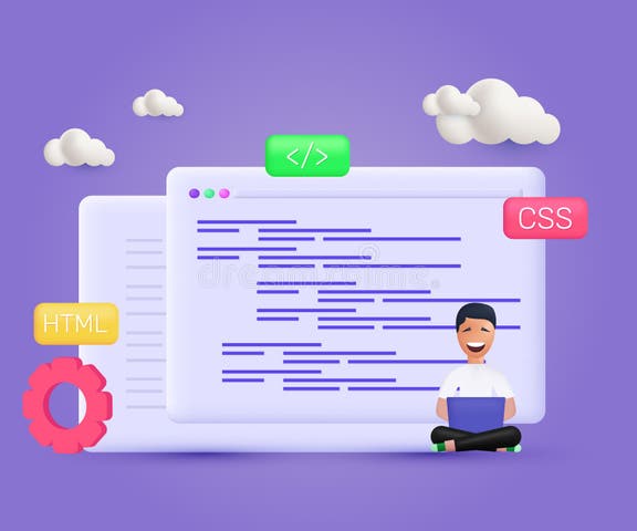 3d Realistic Website Programming Coding Web Development Influencer Style Vector Design Stock ...