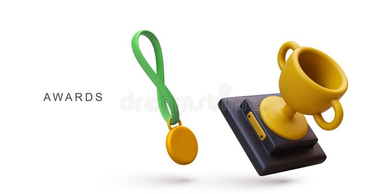 3d Realistic Winner Golden Medal and Cup. Vector Illustration Stock ...