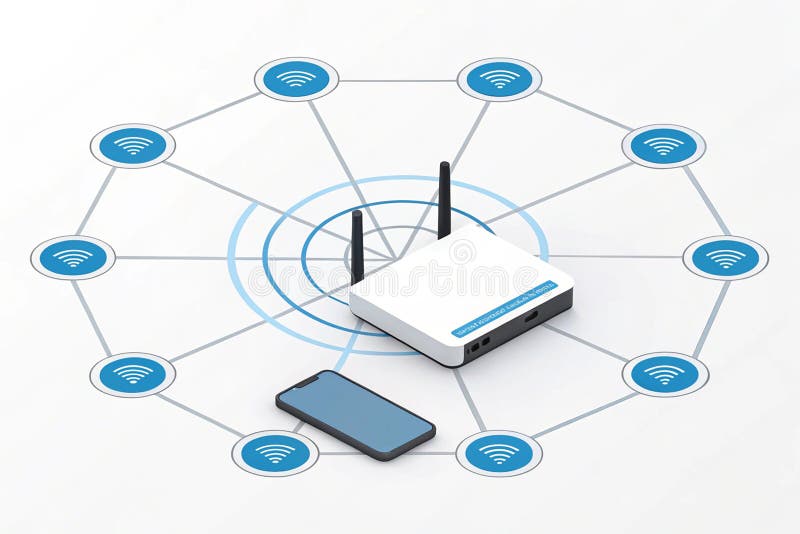 3D Realistic Wireless Network Illustration Stock Illustration ...