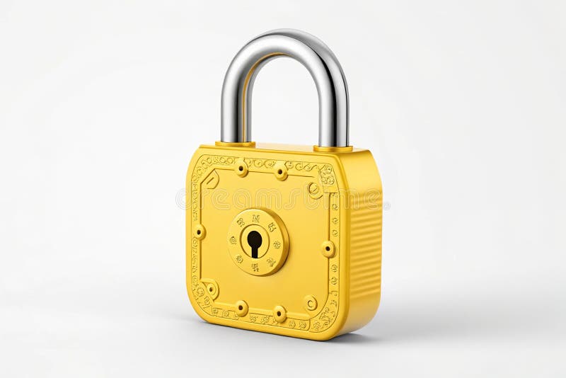 3D Realistic Yellow Locked Padlock Illustration Stock Illustration ...