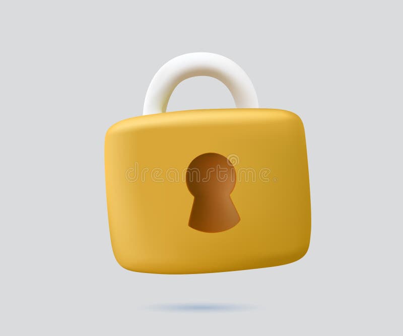 3D Realistic Yellow Locked Padlock Vector Illustration. Padlock ...