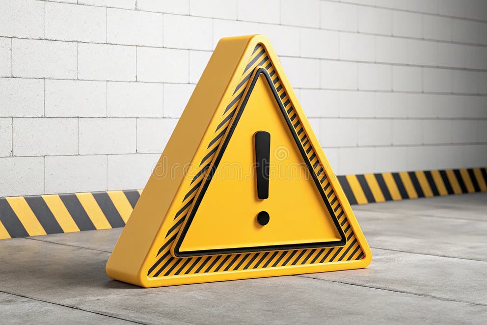 3D Realistic Yellow Triangle Warning Sign Illustration Stock ...