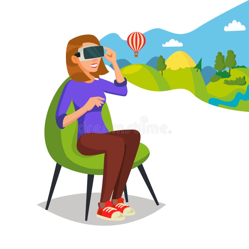 Woman in Virtual Reality Headset Vector. Animated Character Creation ...