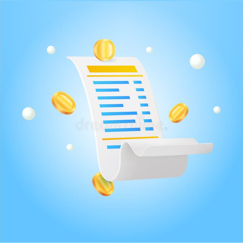 3d Receipt or Bill, Check on Blue Bacground. with Flying Coins Stock ...
