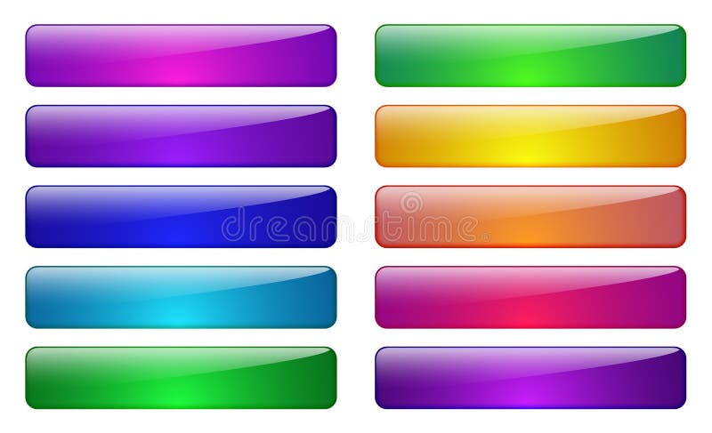 3d Rectangle Web Glass Button Vector in Blue, Pink, Purple, Green ...