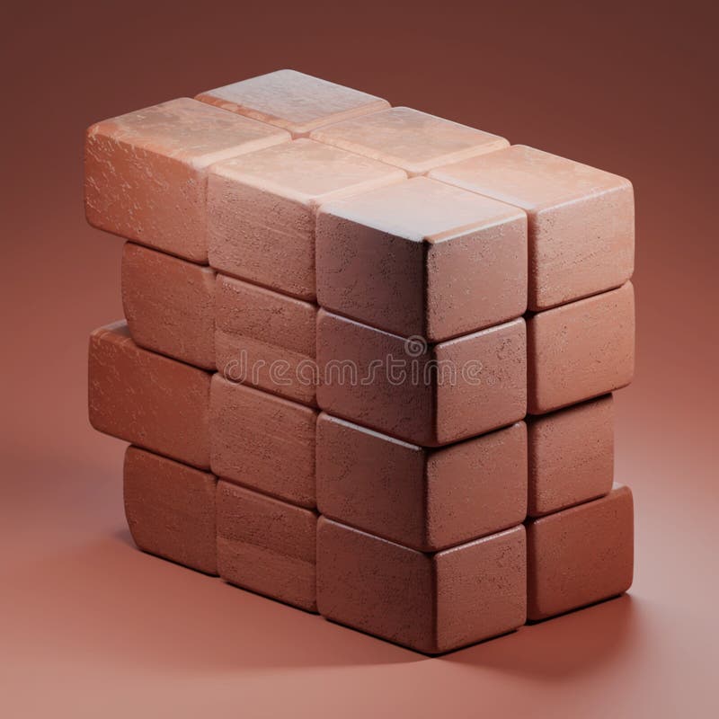 3D Rectangular Object Resembles a Stacked Brick, Reddish Brown with ...