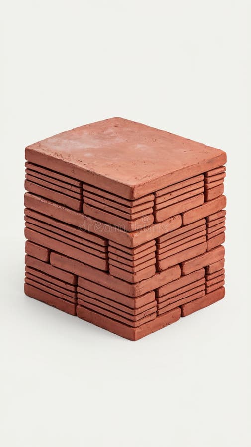 3D Rectangular Object Resembles a Stacked Brick, Reddish Brown with ...