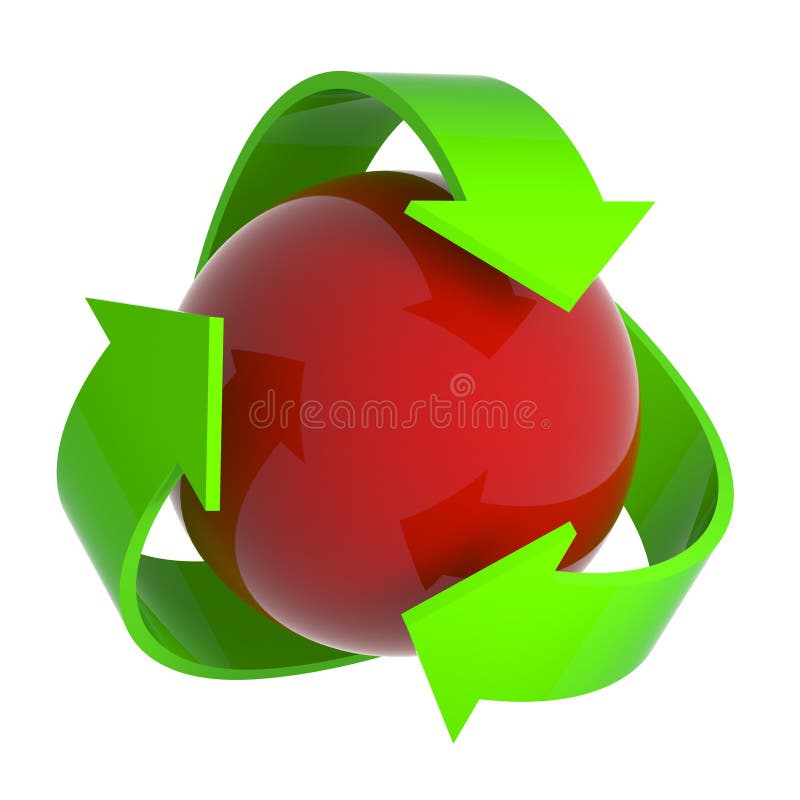 3d Recycle Symbol Surrounds Red Sphere Stock Illustration ...
