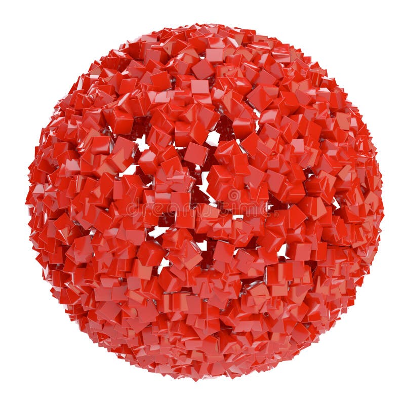 3D Red Abstract Sphere of Small Cubes Stock Illustration - Illustration ...