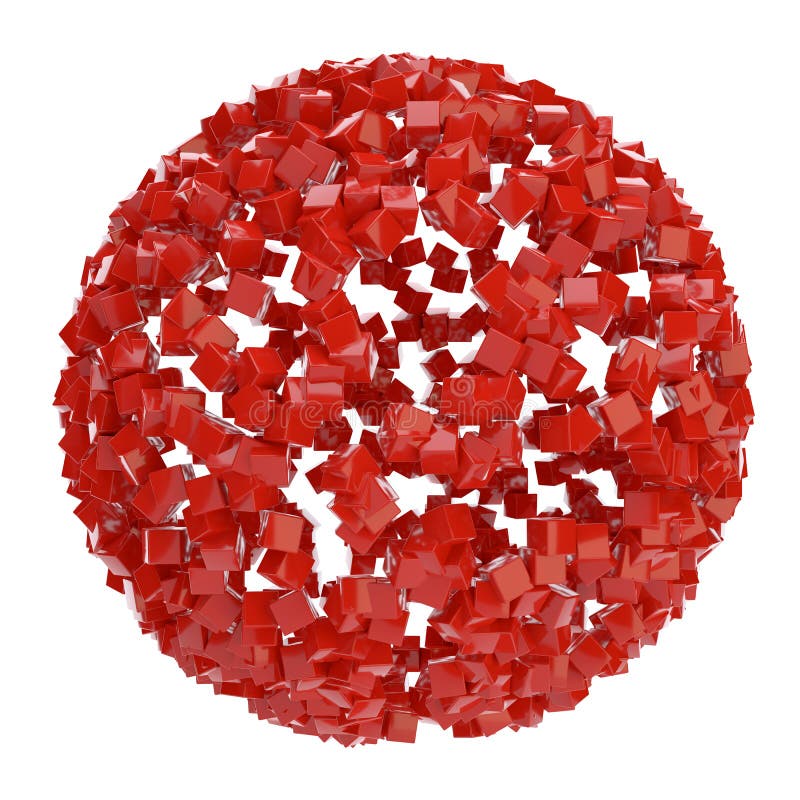 3D Red Abstract Sphere of Small Cubes Stock Illustration - Illustration ...