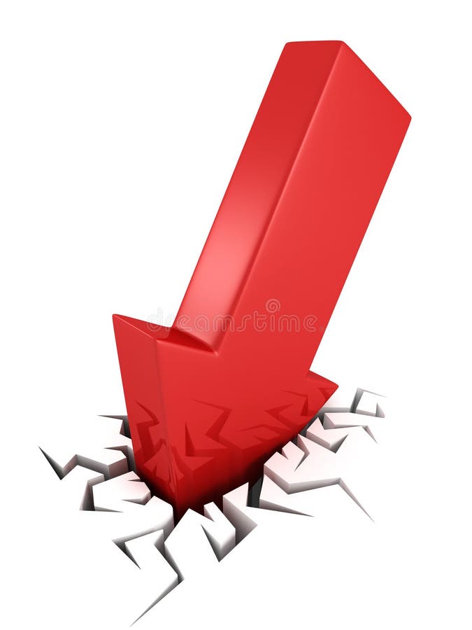 Red 3d arrow down. stock illustration. Illustration of crash - 23555666